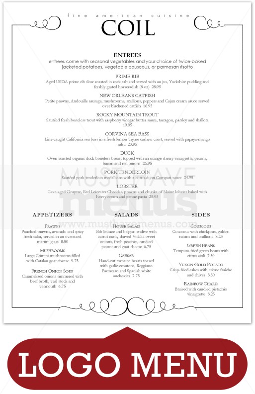Fine Dining Food Menu Page 1 Fine Dining Food Menu Page 1