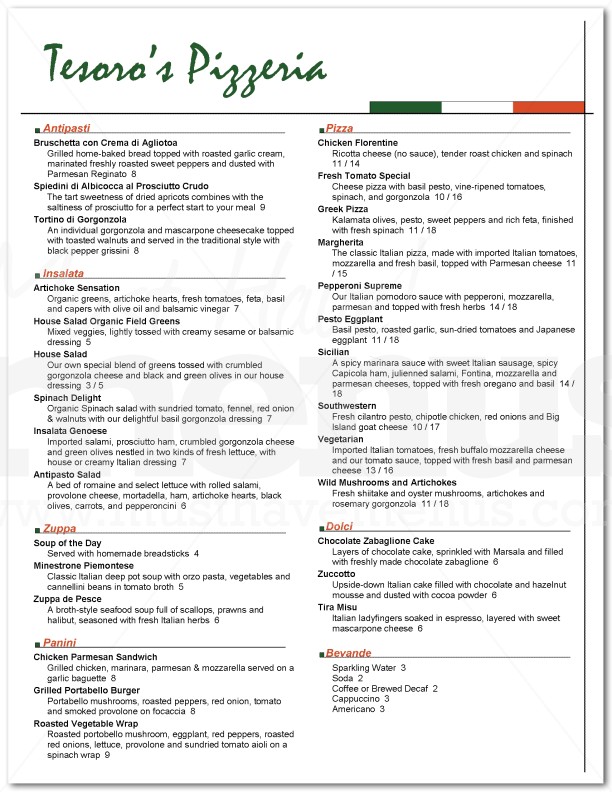 Pizza Shop Menu | Page 1