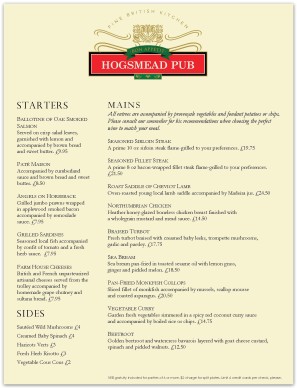 British Pub Menu Template | Pub Food Menus