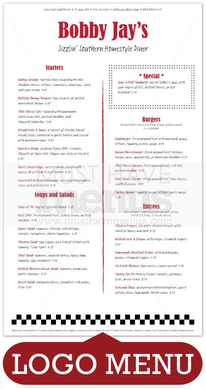Retro Diner Menu 2 page | Page 1