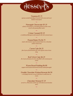 Customize Sample Dessert Menu
