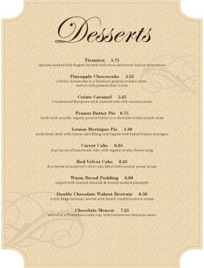 Dessert Food Menu | Dessert Menus