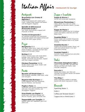 Customize Italian Food Menu