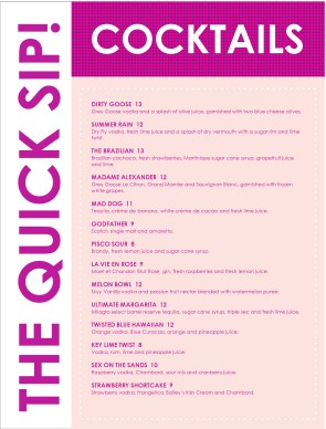 Pool Bar Menu | Bar Menus