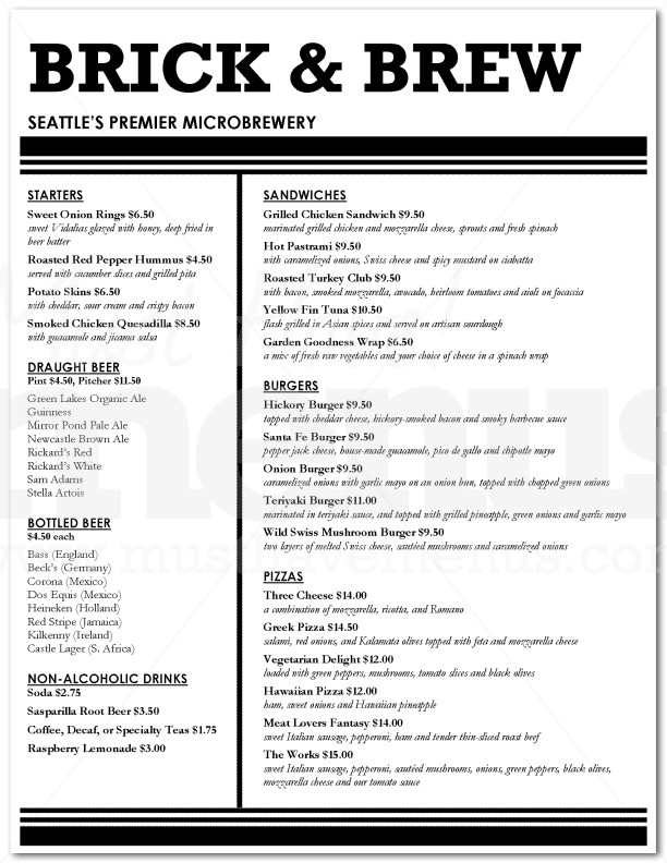 English Pub Menu | Page 1