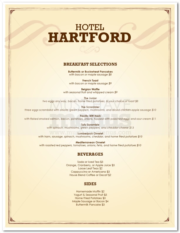 Archive Hotel Breakfast Menu | Page 1