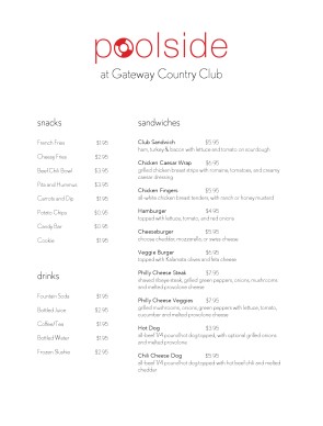Pool Snack Bar Menu | Country Club Menu