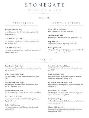 Spa Resort Menu | Country Club Menu
