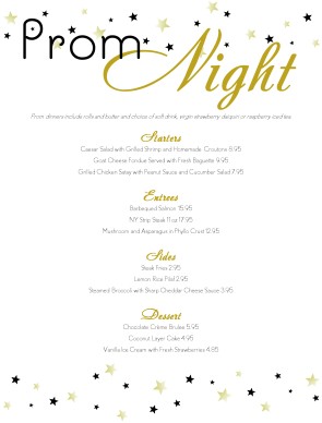 Prom Dinner Menu | Party Menu