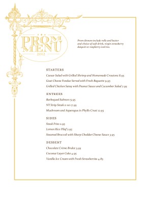 Prom Catering Menu | Party Menu