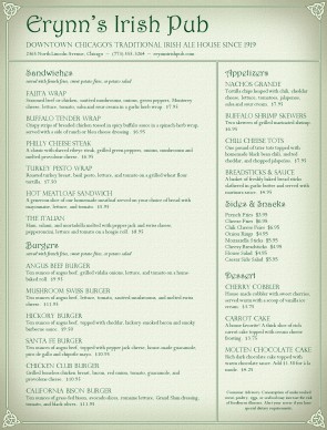 Customize Corner Pub Irish Menu
