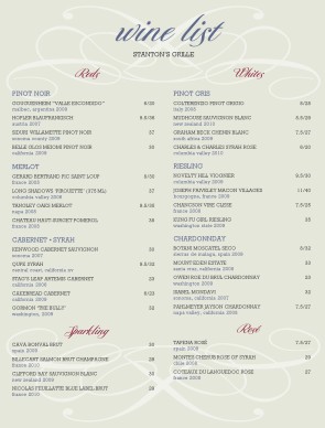 Customize Sample Wine List