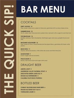 Customize Modern Pool Bar Menu