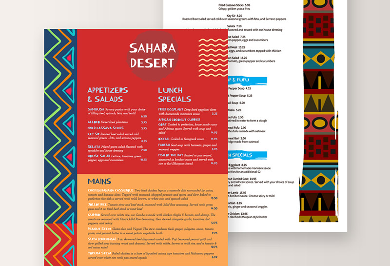 African Menu Templates
