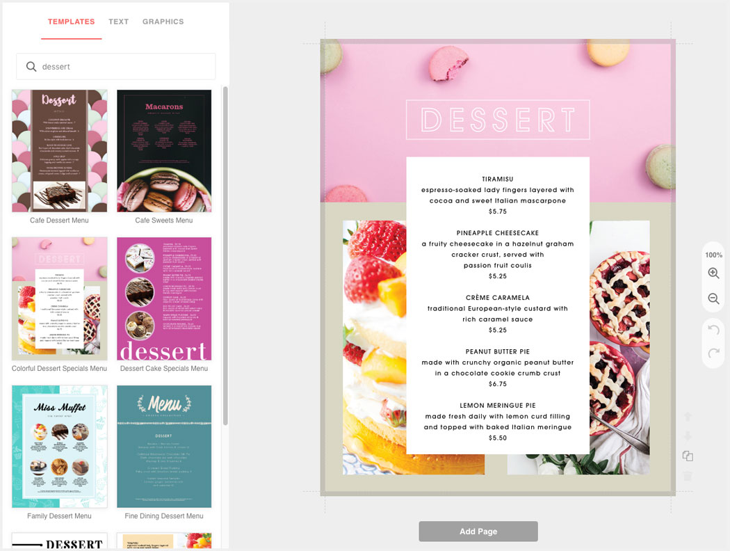 Dessert Menu Maker Custom Color Dessert Menus MustHaveMenus