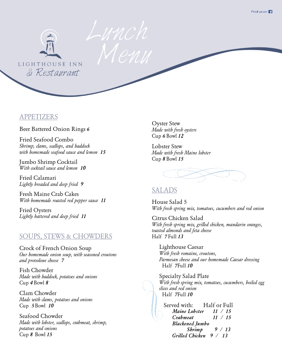 Lighthouse Inn And Restaurant Maine Menu | Shelly Lighting