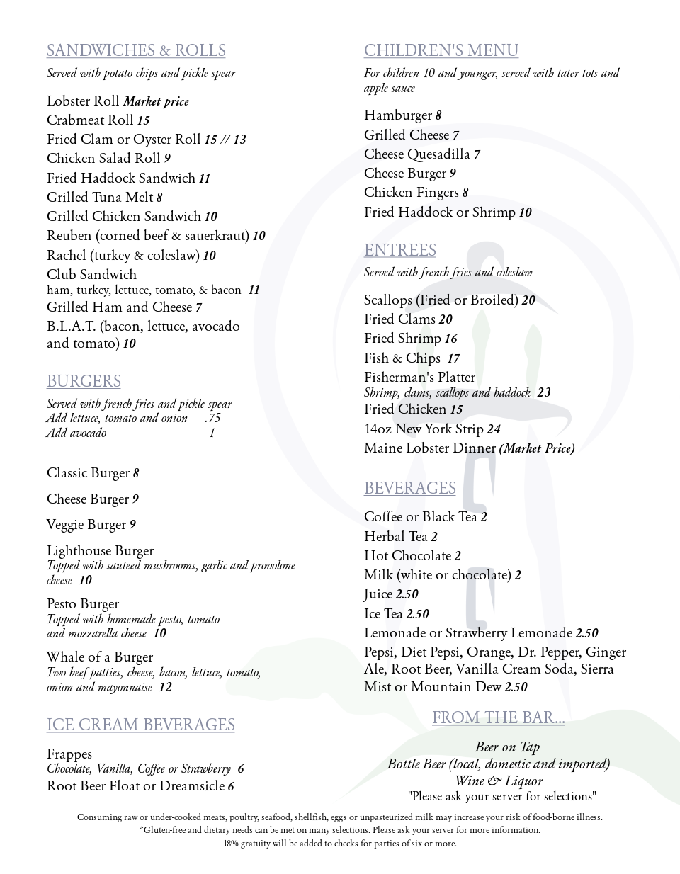 Lighthouse Inn And Restaurant Maine Menu | Shelly Lighting